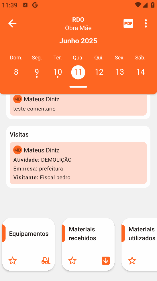Relatório Diário de Obras (RDO) no app da Brickup
